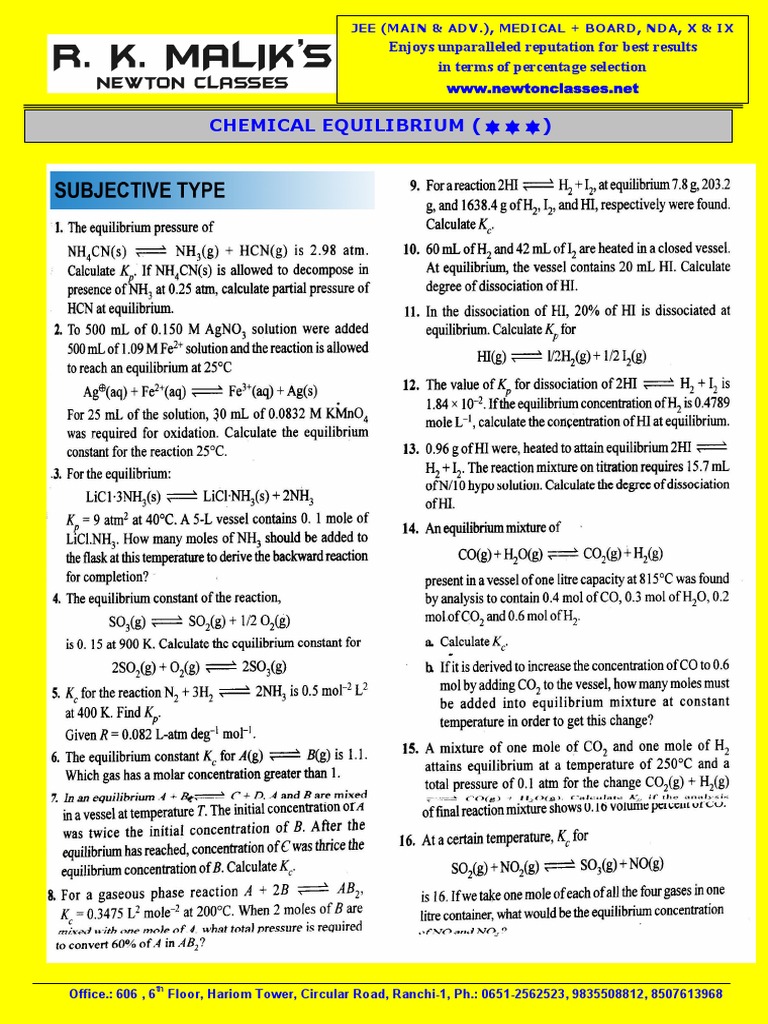 Chemical Equilibrium | PDF | Branches Of Thermodynamics | Analytical Chemistry