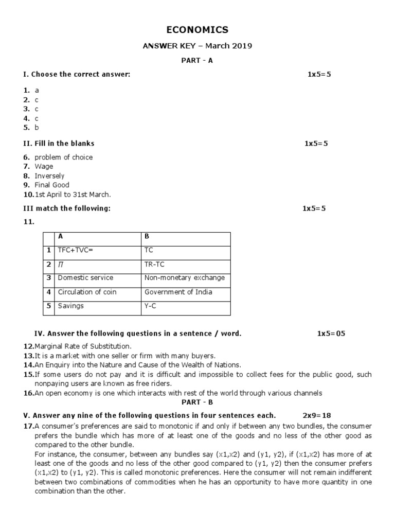 Economics: ANSWER KEY - March 2019 | Download Free PDF | Current ...