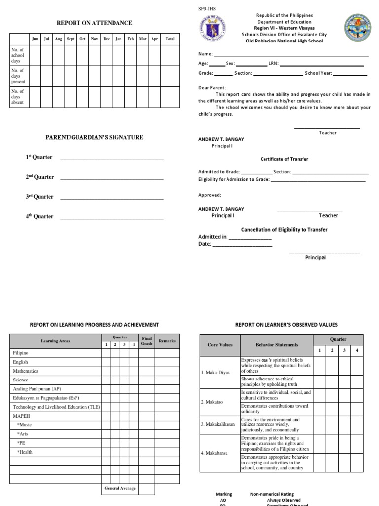 Report Card For Junior High School | PDF | Behavior Modification | Learning
