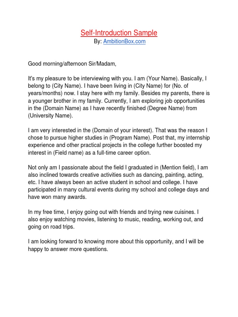 Self Introduction Sample | PDF