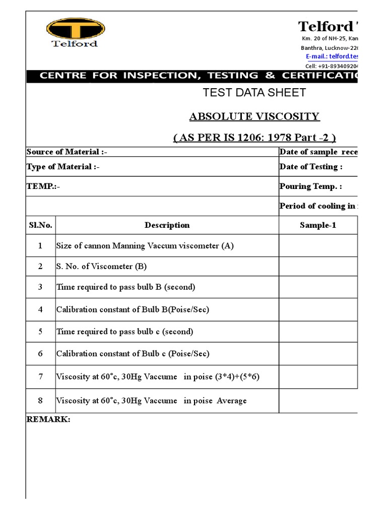 Absolute Viscosity Test Report for Unknown Material | PDF | Classical ...