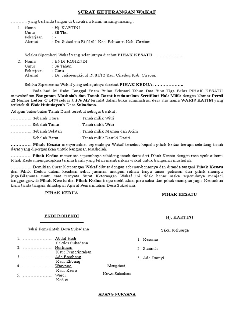 Surat Keterangan Wakaf | PDF