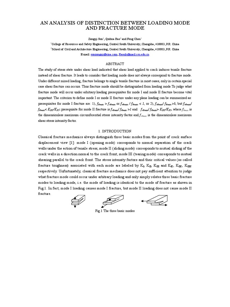 An Analysis of Distinction Between Loading Mode and Fracture Mode | PDF ...