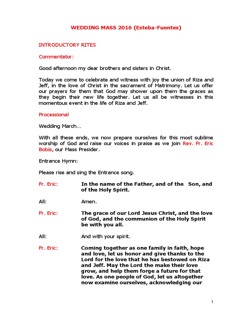 Introductory Rites Commentator:: WEDDING MASS 2016 (Esteba-Fuentes ...