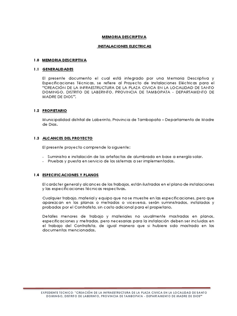 Memoria Descriptiva Electricas | PDF | Energia electrica | Electricidad