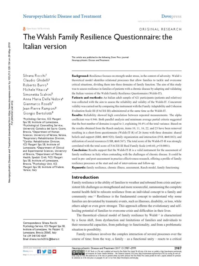 NDT 147315 The Walsh Family Resilience Questionnaire The Italian Versi ...