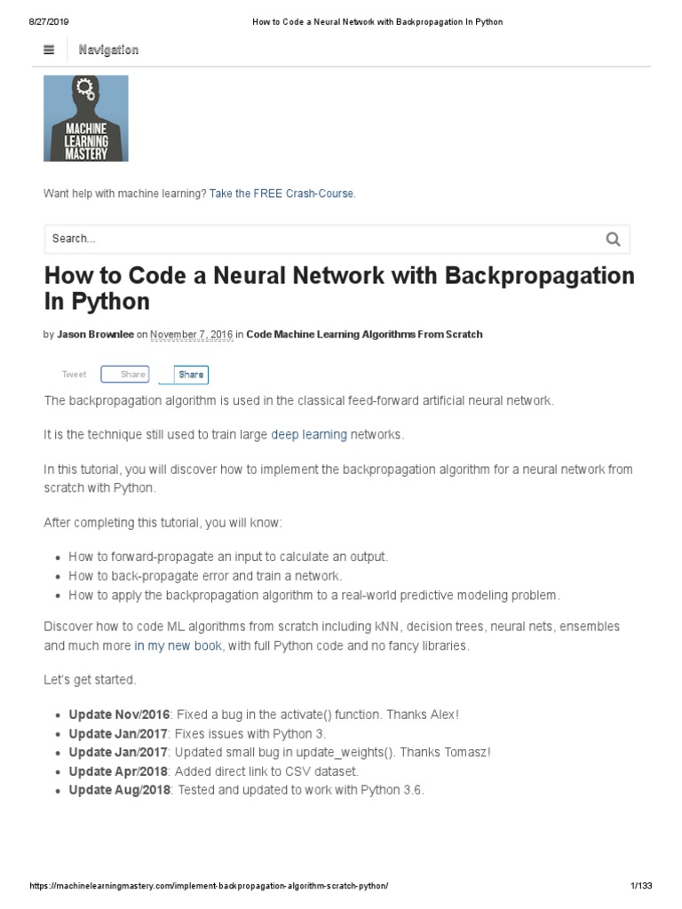How To Code A Neural Network With Backpropagation in Python | PDF | Artificial Neural Network ...