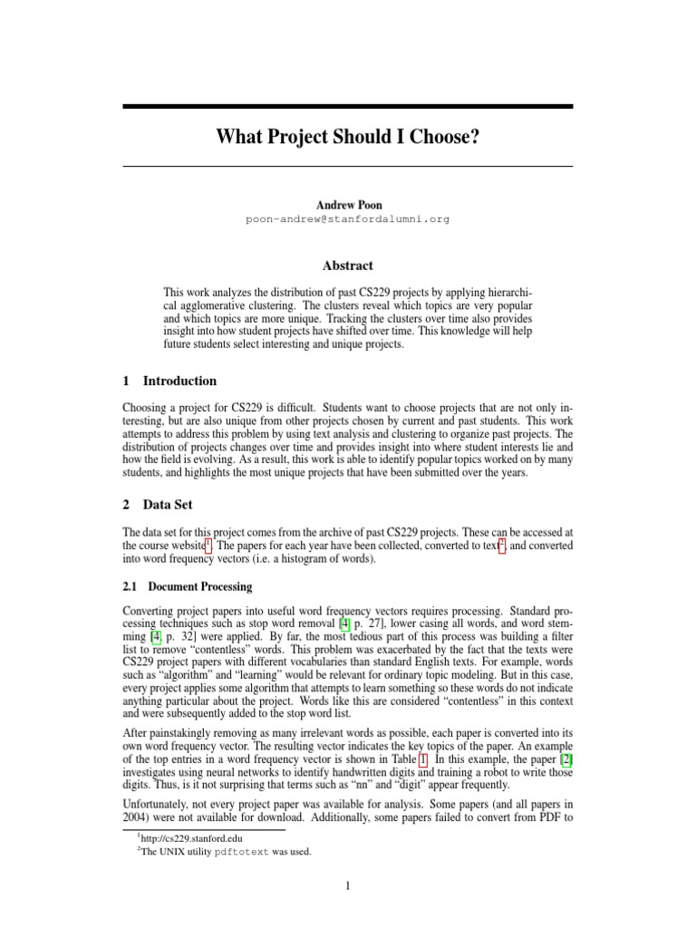 Analyzing Past CS229 Projects to Identify Popular and Unique Topics Over Time | PDF | Cluster ...