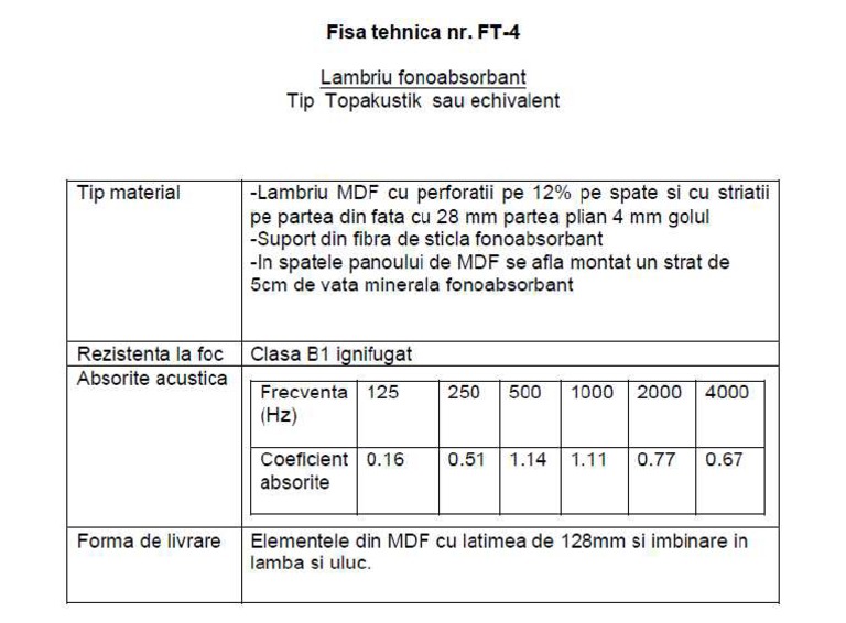Fisa Tehnica Panou Fonoabsorbant | PDF