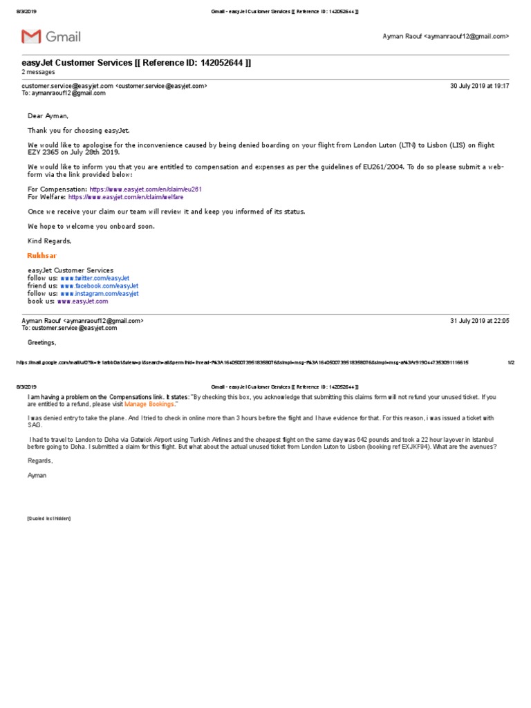 Easyjet Initially Reaching Out To Confirm Compensation PDF | PDF ...