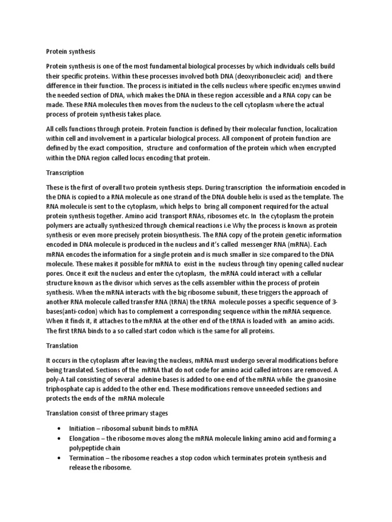 Protein Synthesis | PDF | Translation (Biology) | Messenger Rna
