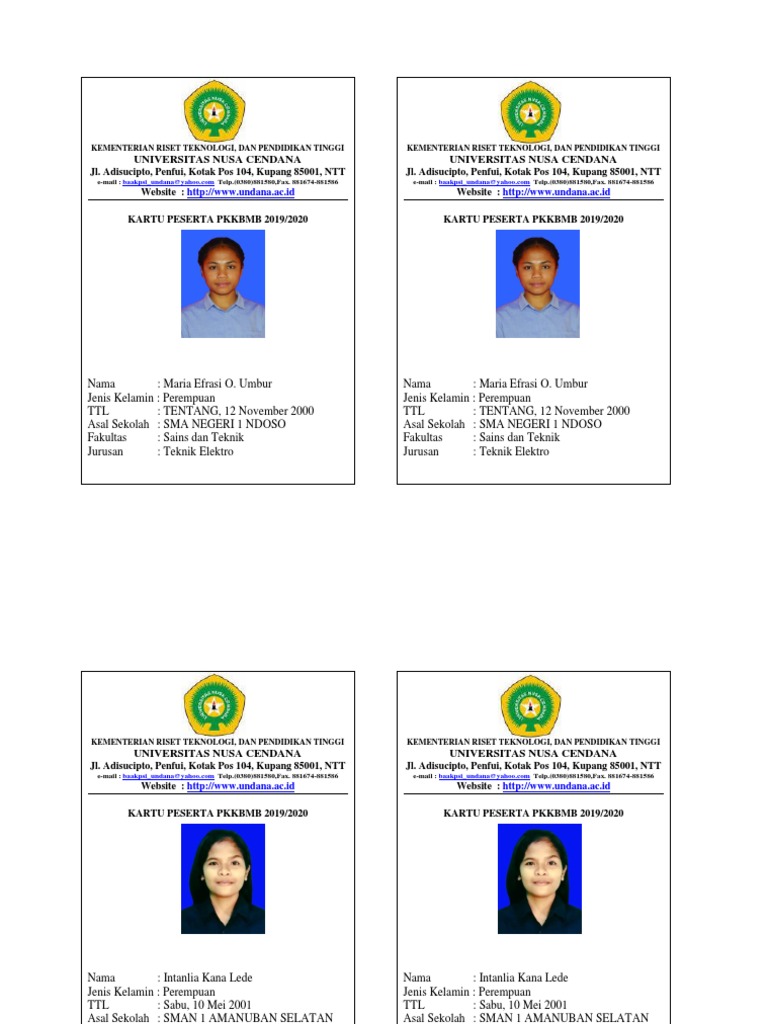Kartu Peserta PKKBMB 2019/2020 | PDF