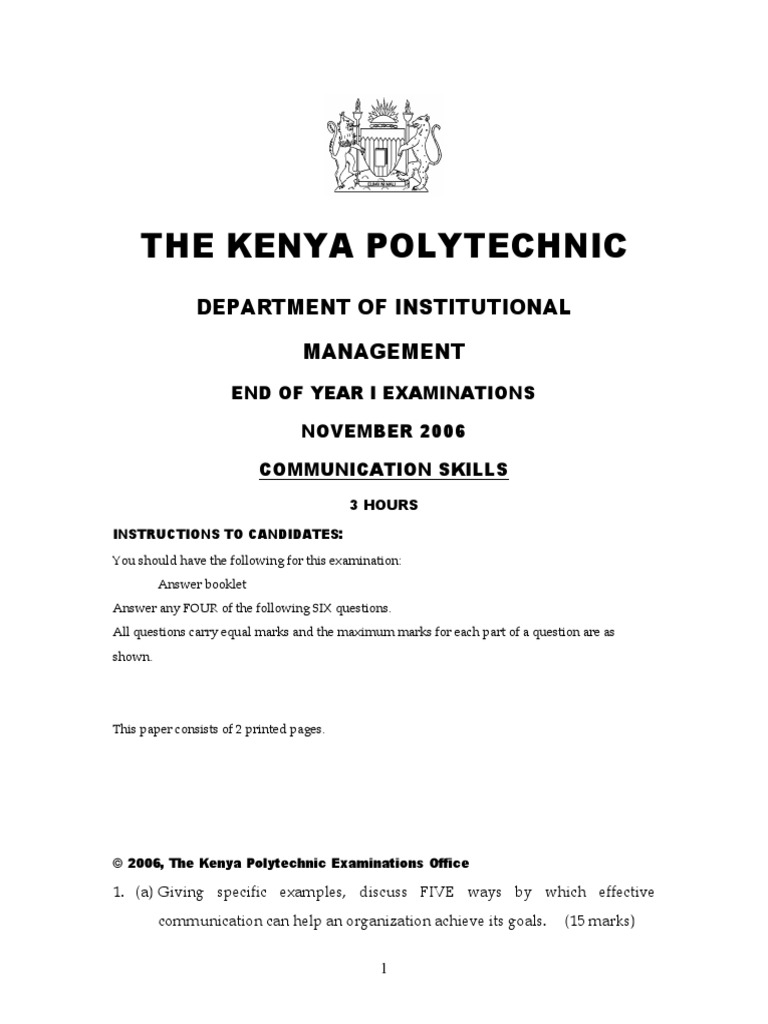 The Kenya Polytechnic: Department of Institutional Management | PDF ...