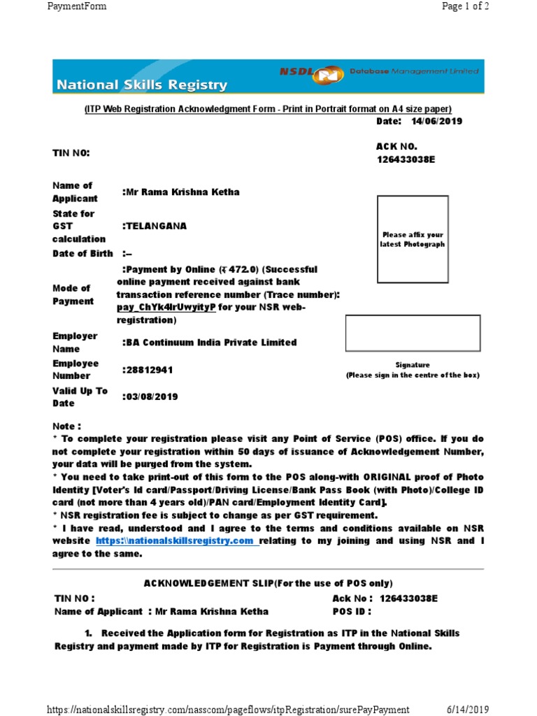 ITP Web Registration Acknowledgment Form - Print in Portrait Format On ...