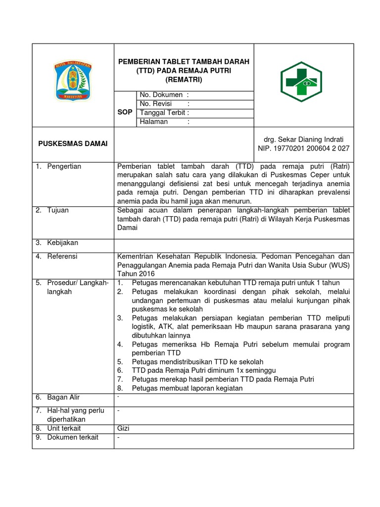 Pemberian TTD untuk Remaja Putri Anemia | PDF | Pengembangan Diri ...
