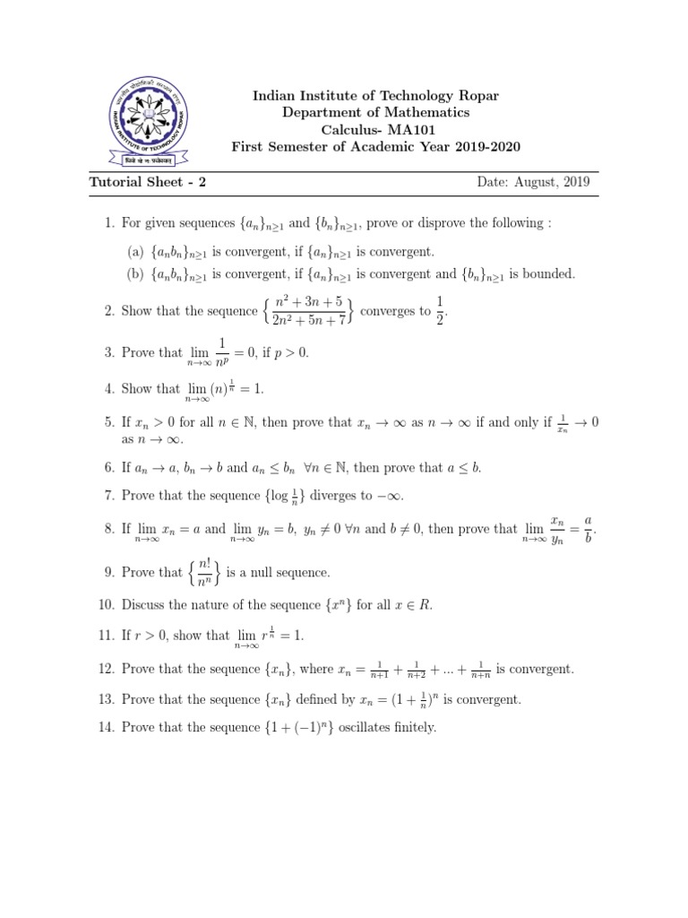 Calculus Tut 2 | PDF | Sequence | Real Analysis