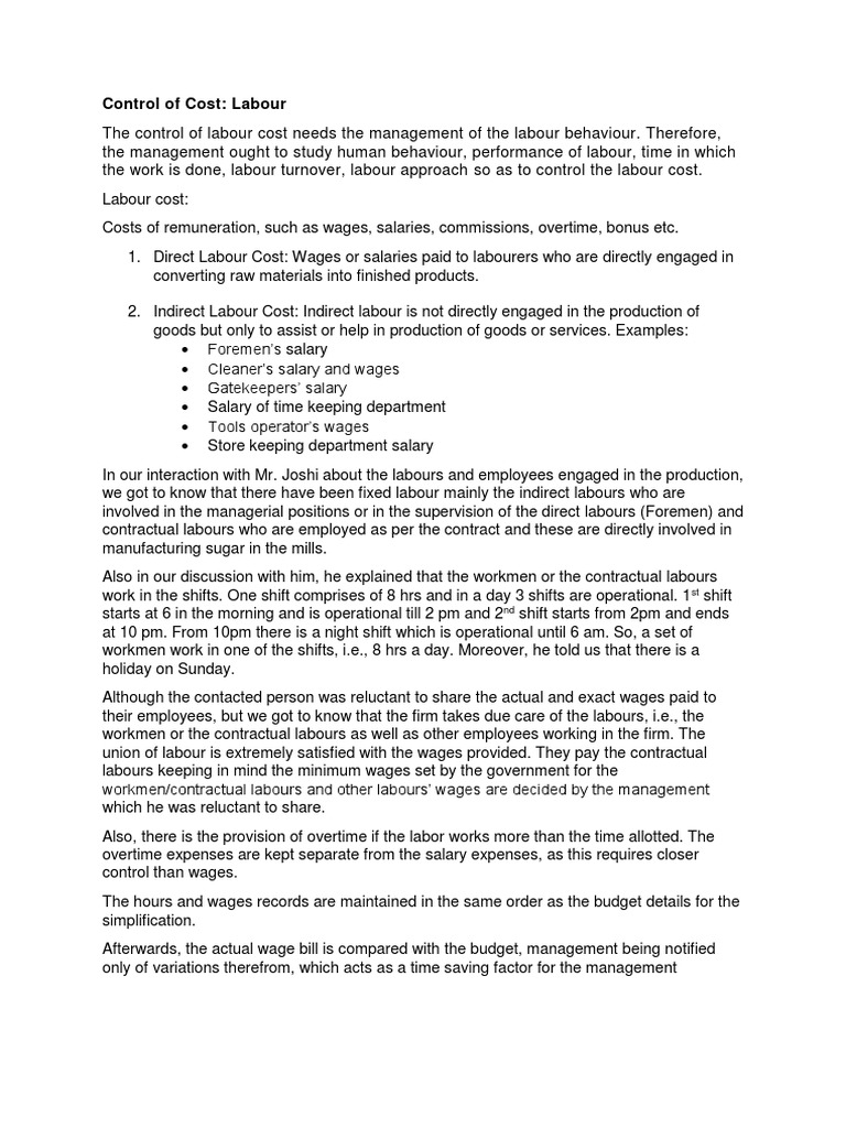 Control of Cost Labor | PDF | Wage | Salary
