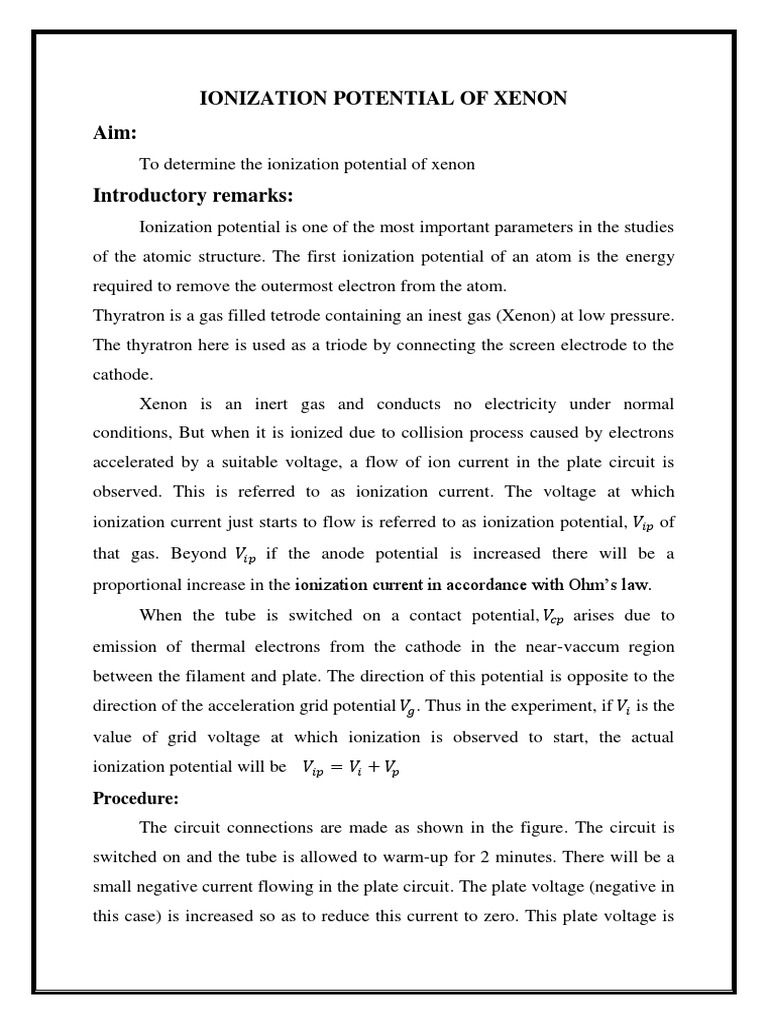 1 Ionization Potential of Xenon | PDF | Ionization | Vacuum Tube