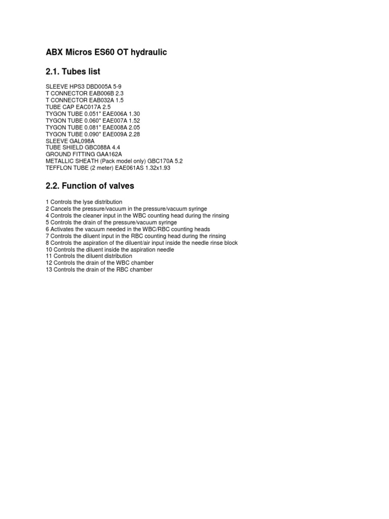 ABX Micros ES60 OT Hydraulic | PDF | Manufactured Goods | Equipment