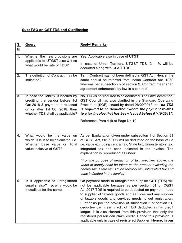 GST TDS FAQ and Clarifications Guide | PDF | Value Added Tax | Invoice