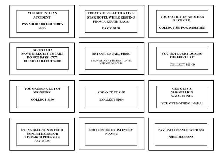 Community chest cards from monopoly store