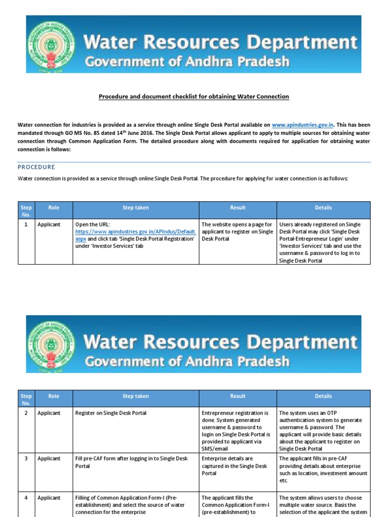 Procedure and Document Checklist For Obtaining Water Connection | PDF ...