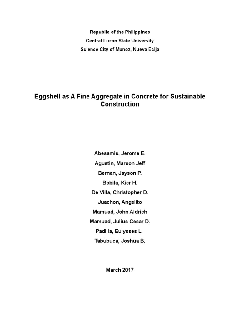 Eggshell As A Fine Aggregate in Concrete For Sustainable Construction ...