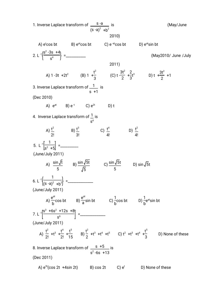 Inverse Laplace Transforms: A Concise Collection | PDF | Convolution ...