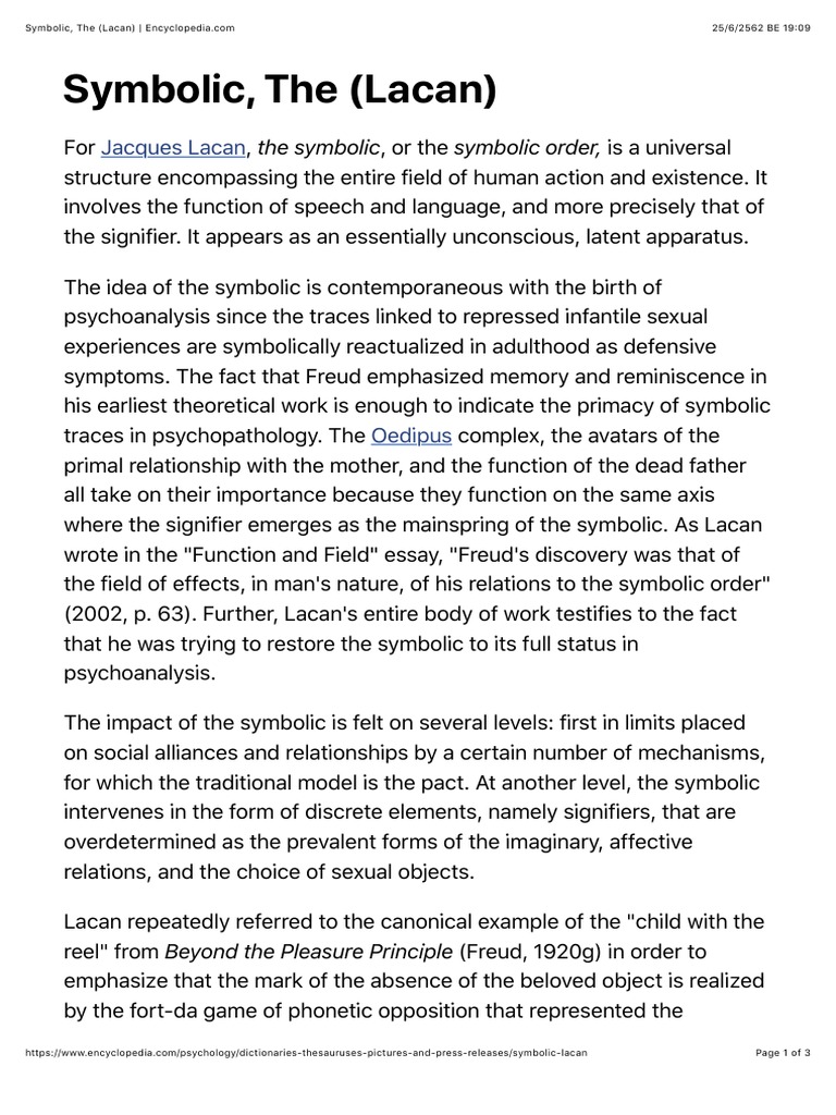 Symbolic | PDF | Jacques Lacan | Psychoanalysis