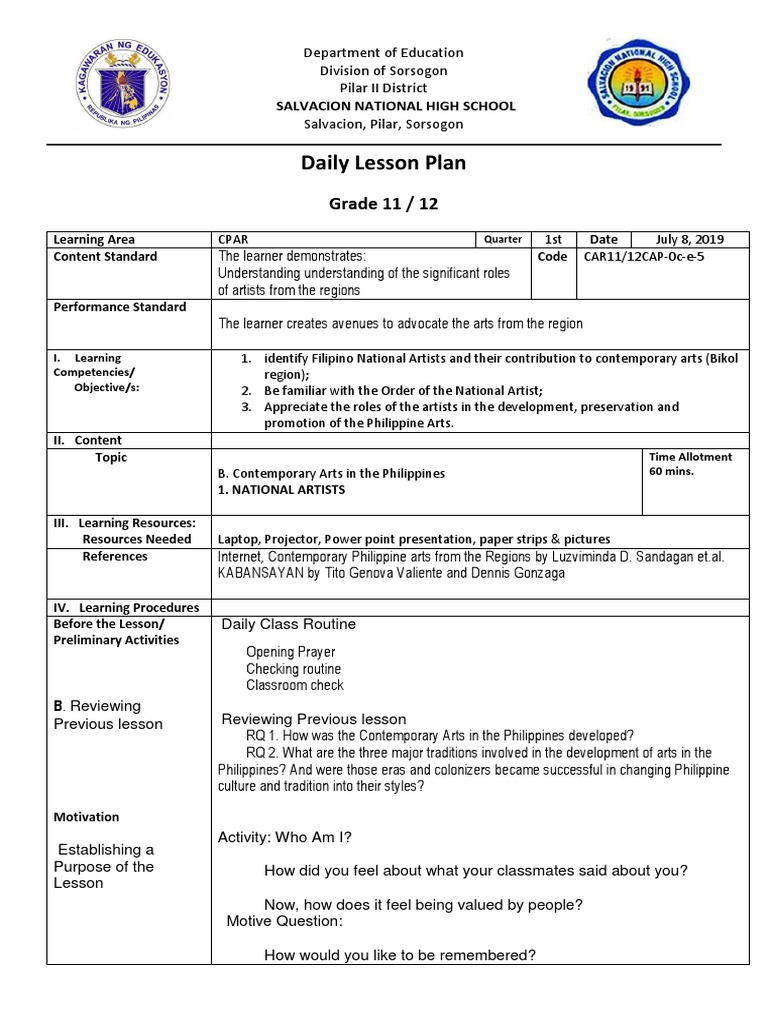 DLP Contemporary Arts COT | PDF | Teaching | Pedagogy