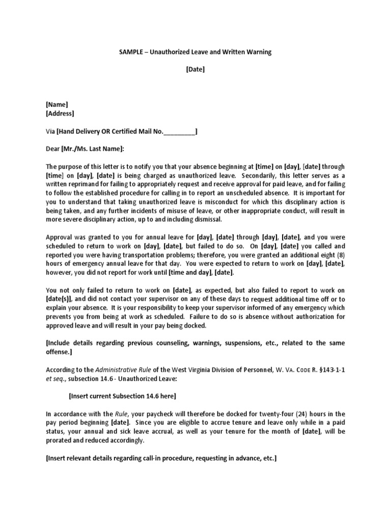 Leave - Unauthorized | PDF | Employment | Common Law