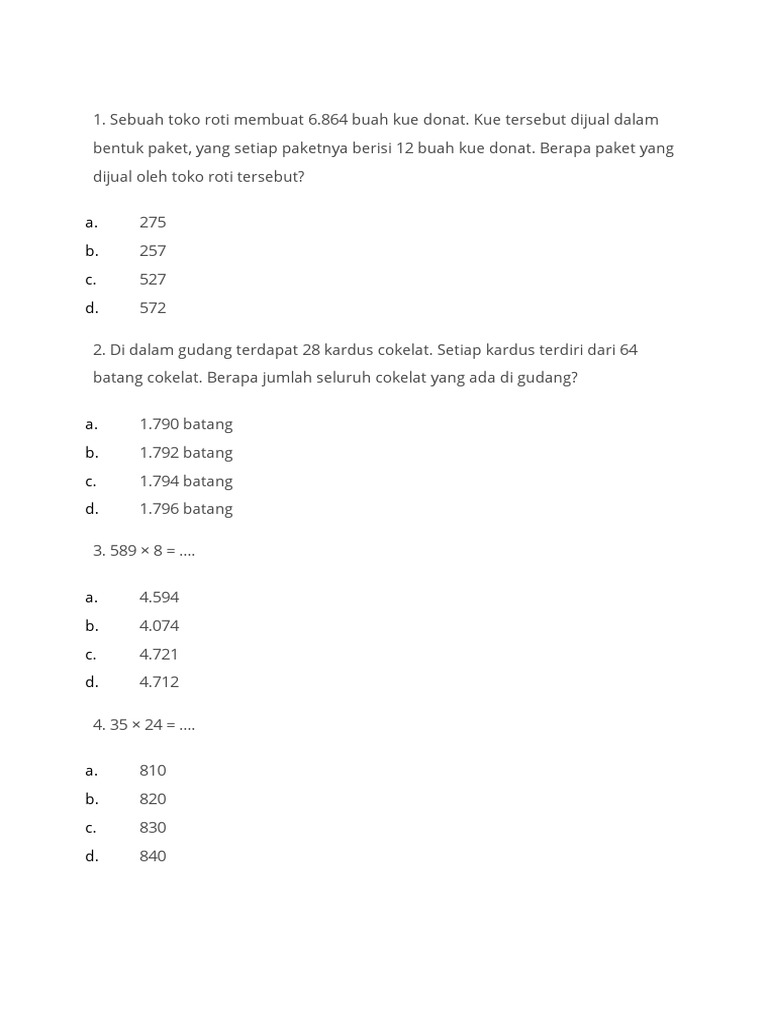 Soal Matematika: Perkalian dan Pembagian | PDF | Metode & Bahan Ajar ...