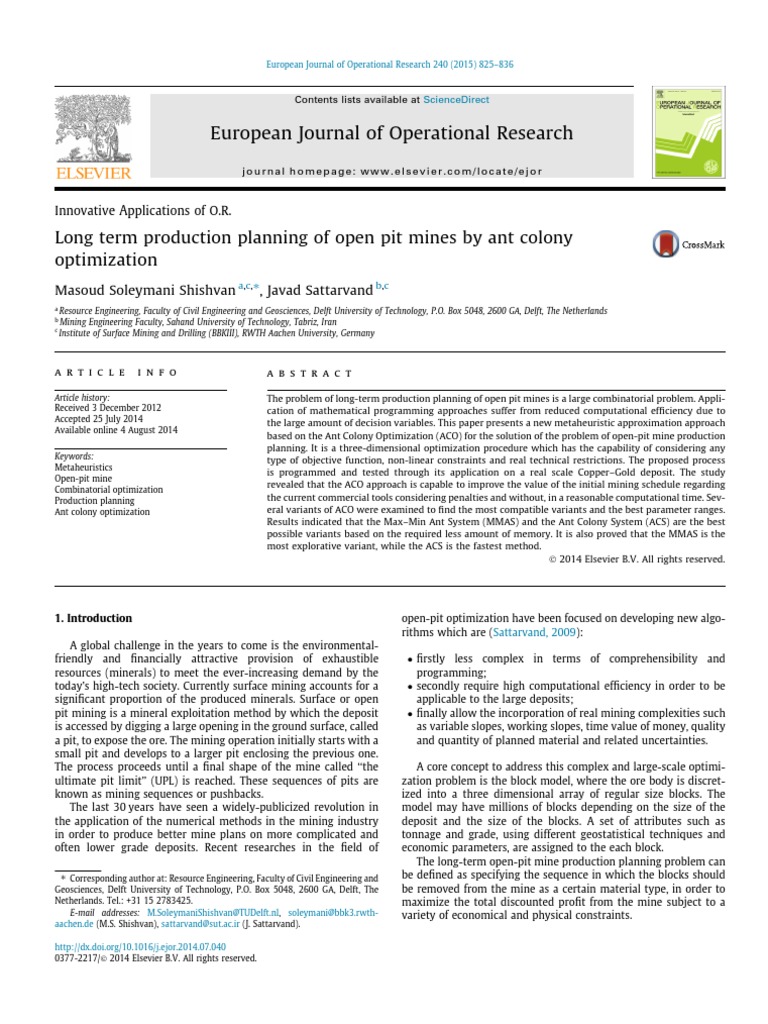 Long Term Production Planning of Open Pit Mines by Ant Colony PDF | PDF ...
