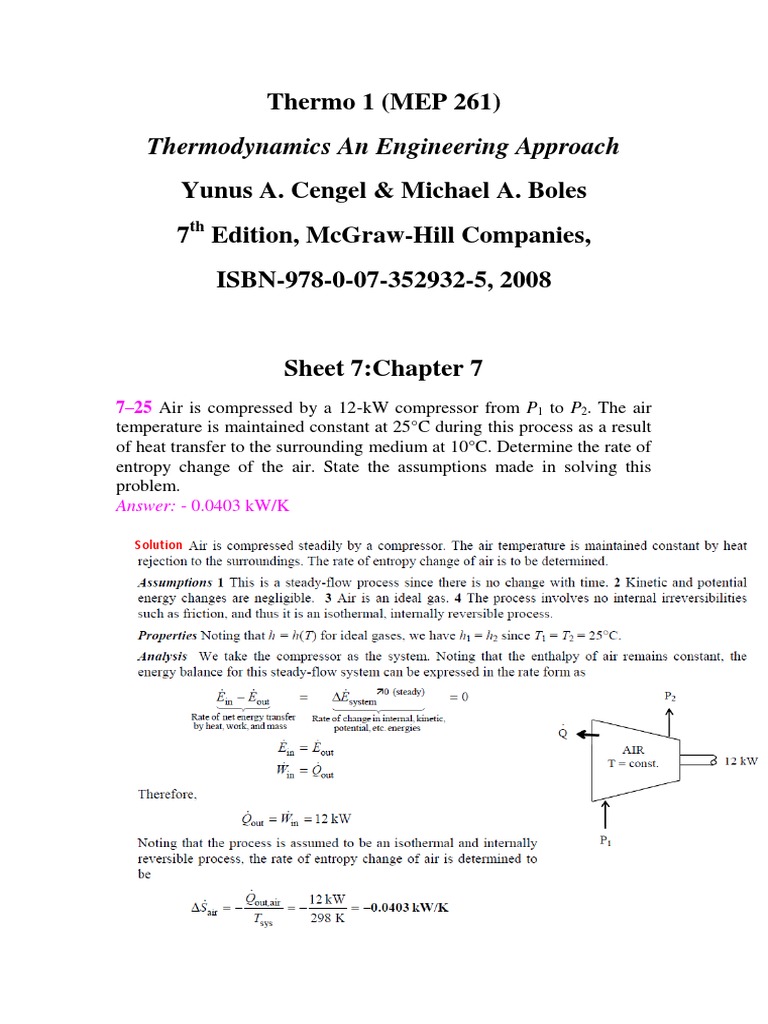 Thermodynamics An Engineering Approach: Thermo 1 (MEP 261) | PDF ...