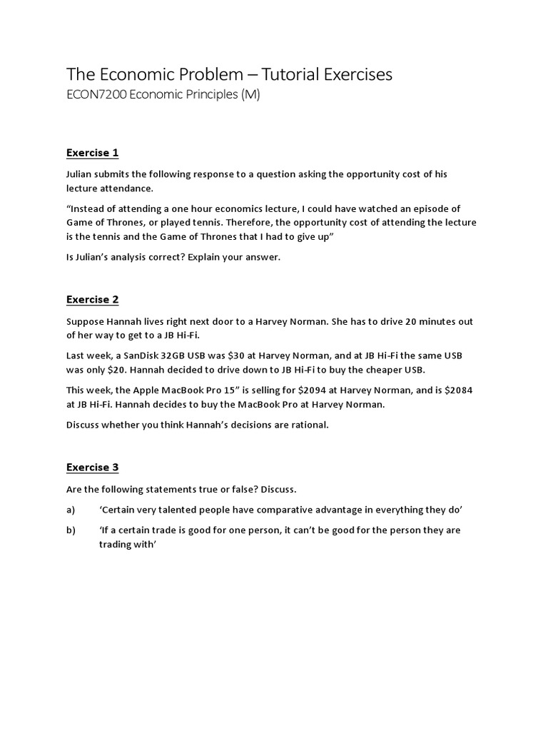 2 Tutorial Exercises - The Economic Problem | PDF | Economics | Economies