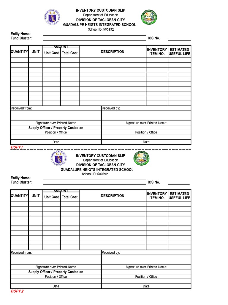 Inventory Custodian Slip Template | PDF