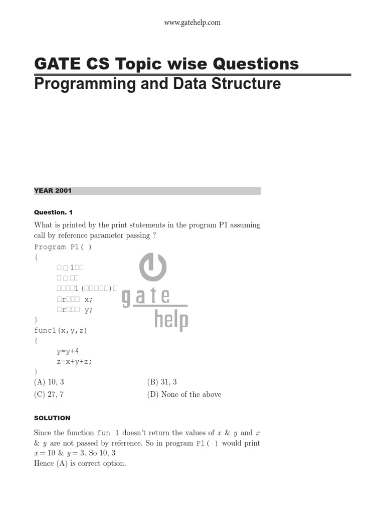 GATE CS Topic Wise Questions Programming PDF | PDF | Array Data Structure | C (Programming Language)