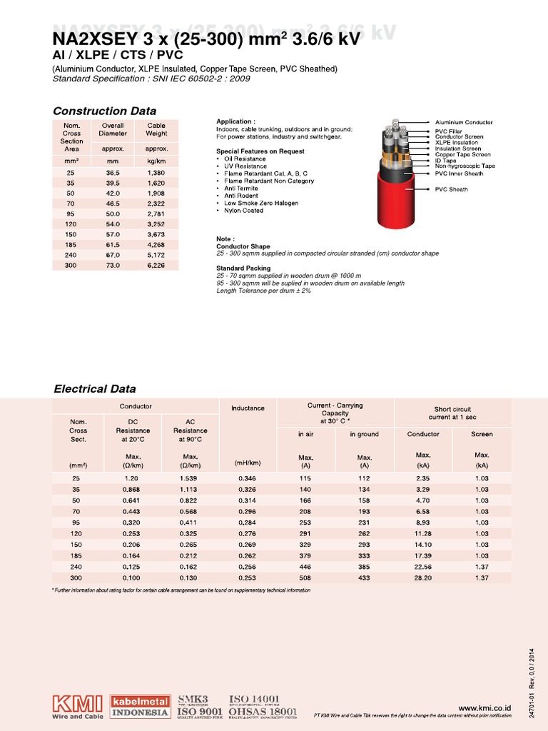 NA2XSEY 3 X (25-300) MM 3.6/6 KV: Al / Xlpe / Cts / PVC | PDF ...