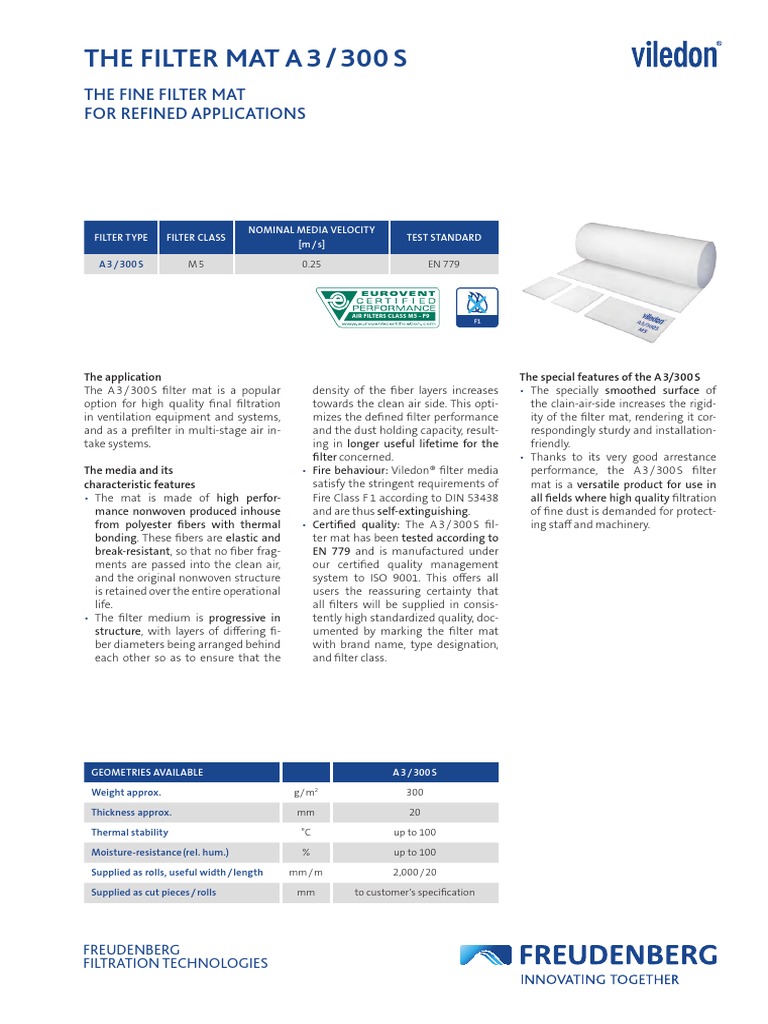 The Filter Mat A 3 / 300 S | PDF | Nonwoven Fabric | Filtration