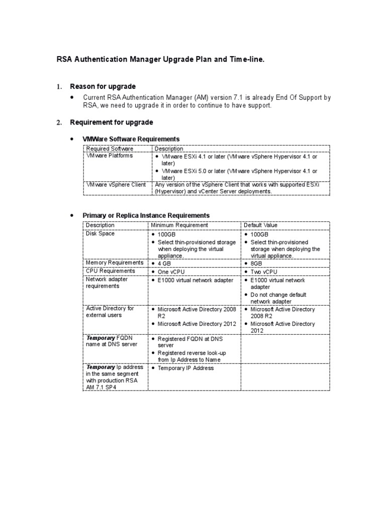 RSA Authentication Manager Upgrade Plan and Timeline | PDF | Transmission Control Protocol | V Mware
