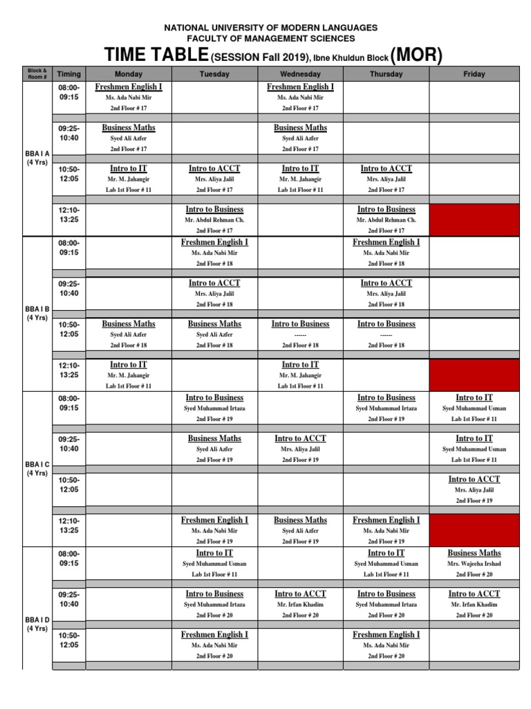 Time Table | Economies | Business