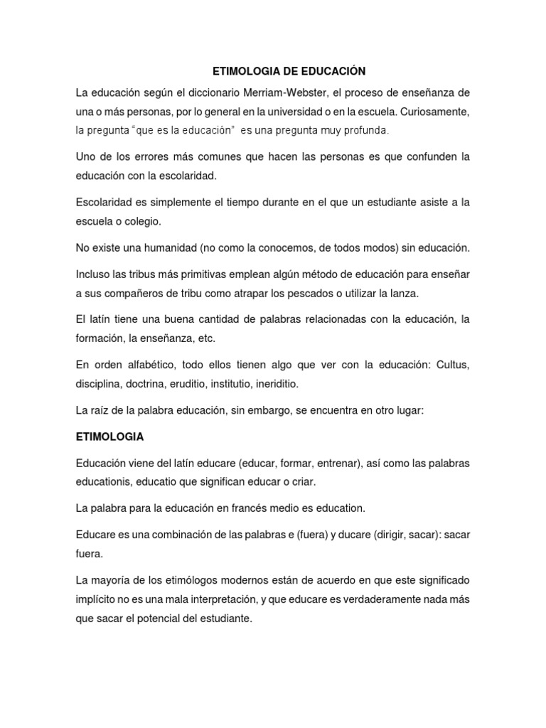 Etimologia de Educacion | PDF | Educación de la primera infancia ...