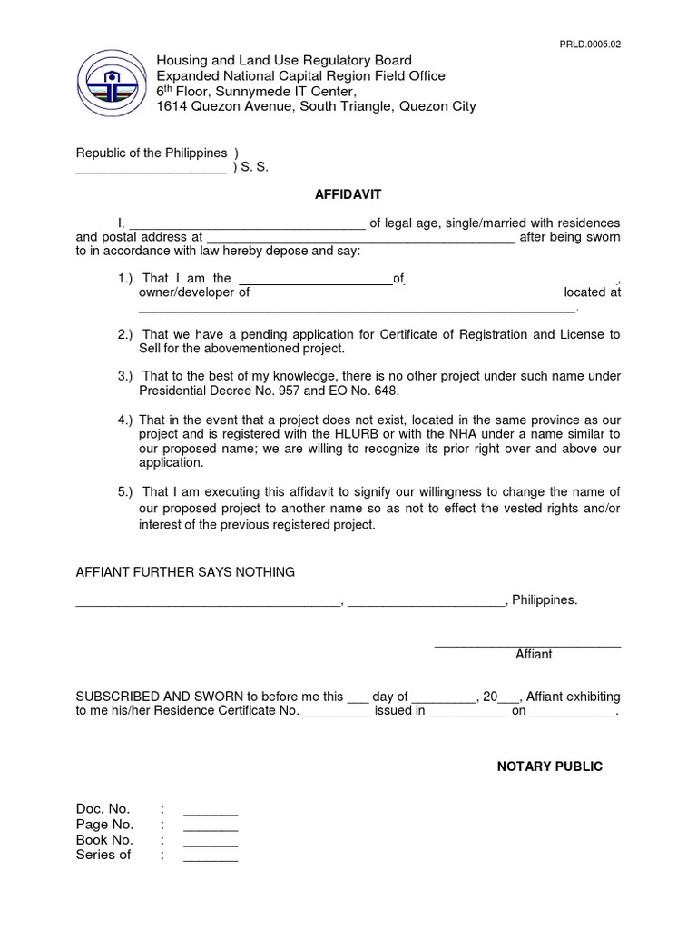 Affidavit: (Position) (Name of Corporation) (Name of Project) | PDF ...