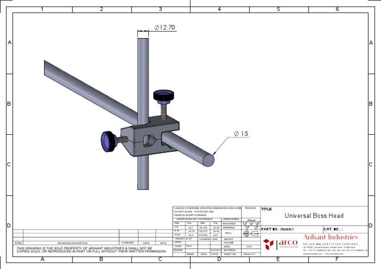 Universal Boss Head Assembly Drawing | PDF | Industrial Processes | Crafts
