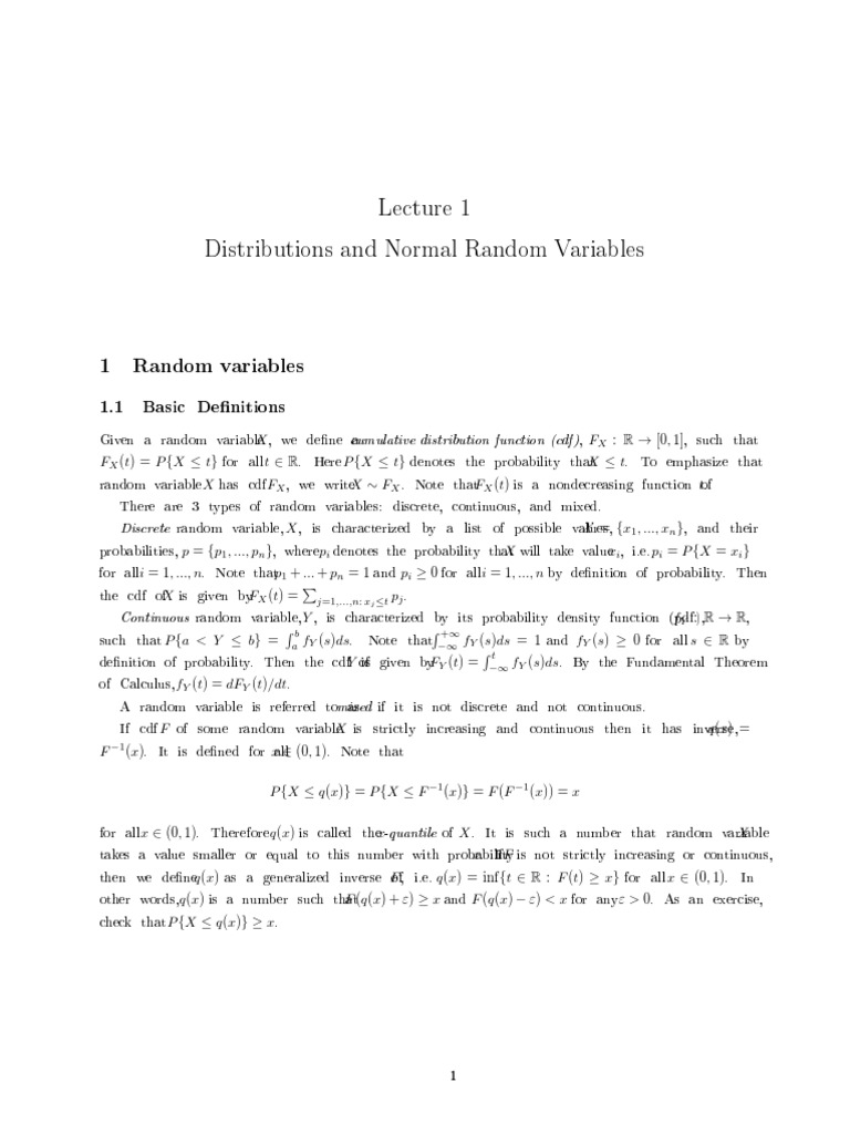 Distributions and Normal Random Variables | PDF | Probability ...