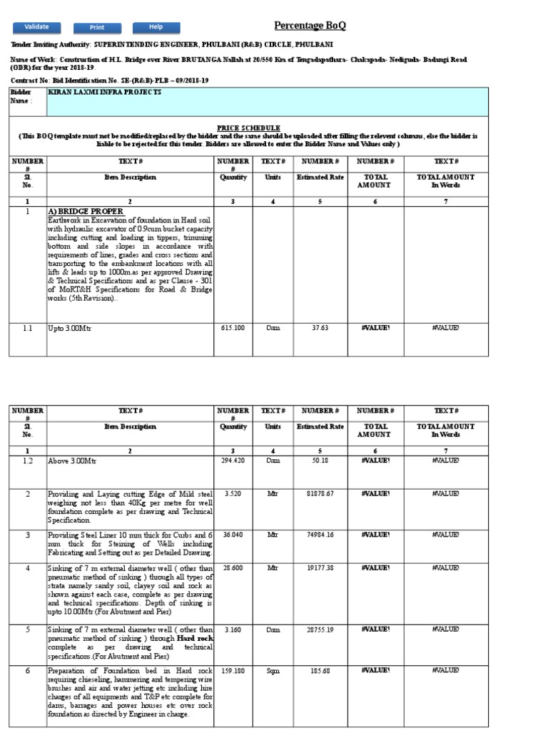 Percentage Boq: Validate Print Help | PDF | Asphalt | Road