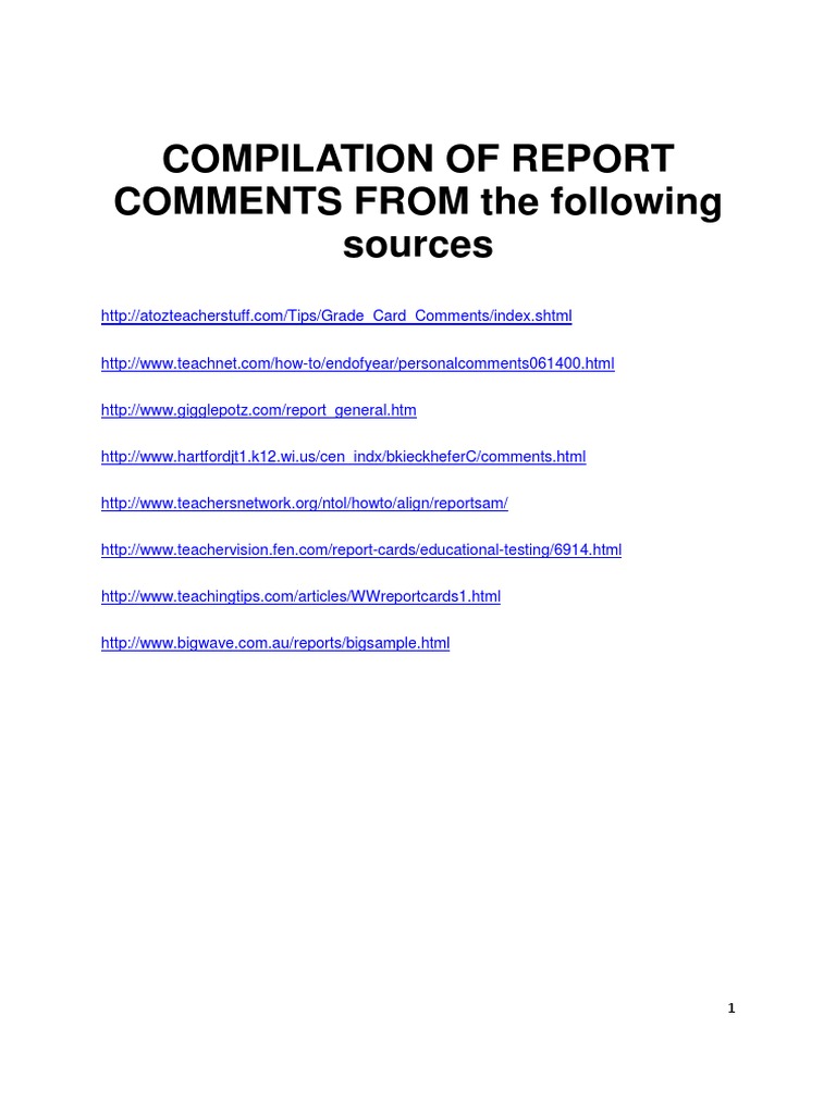 Microsoft Word - Report Card Comments Bank | Download Free PDF ...