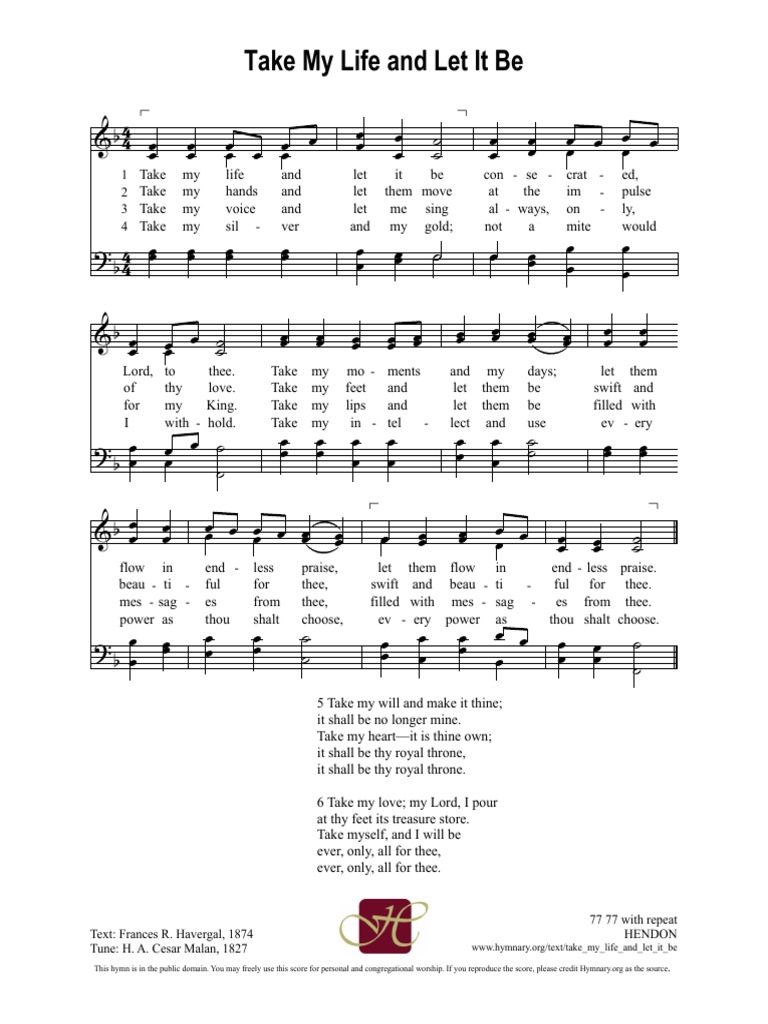 Take My Life and Let It Be PDF | PDF | Hymns | Christian Hymns