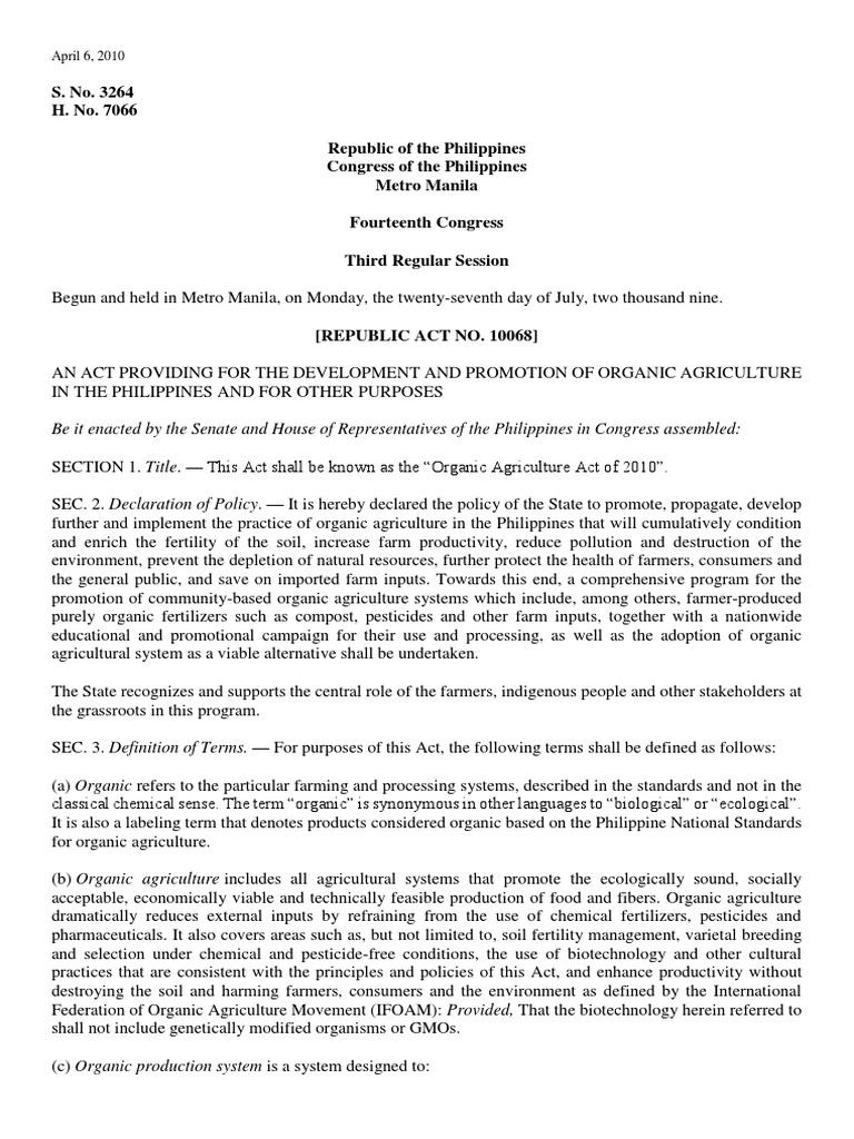 RA 10068 Organic Act | PDF | Organic Farming | Congressional Oversight