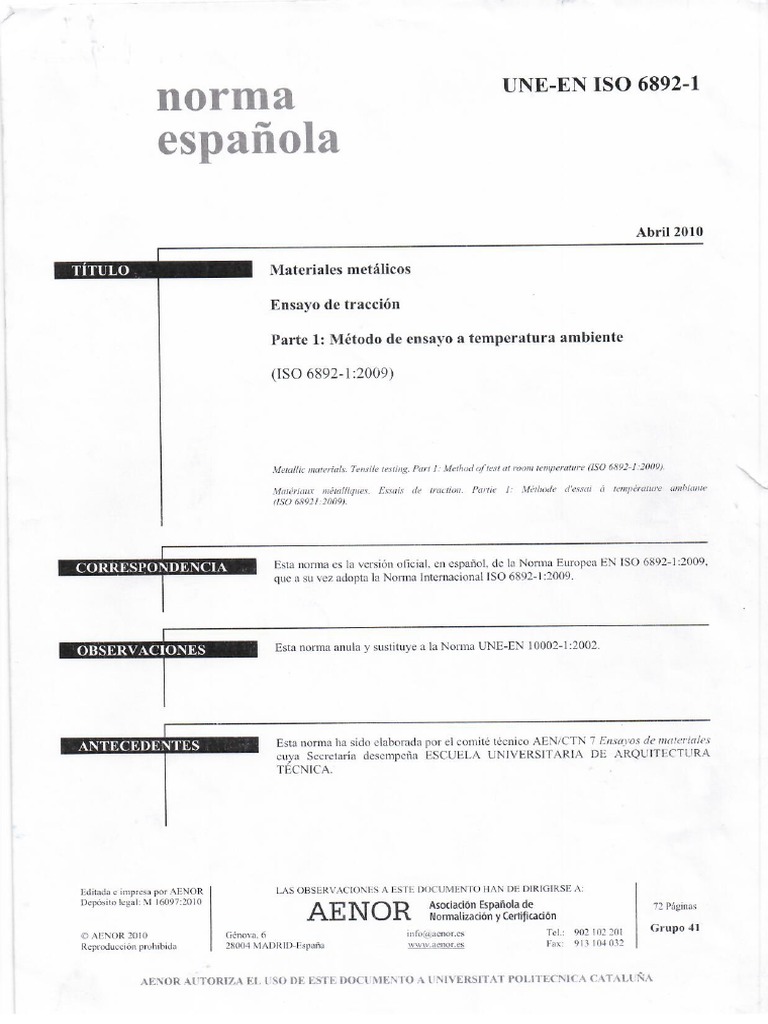Une-En Iso 6892-1 | PDF